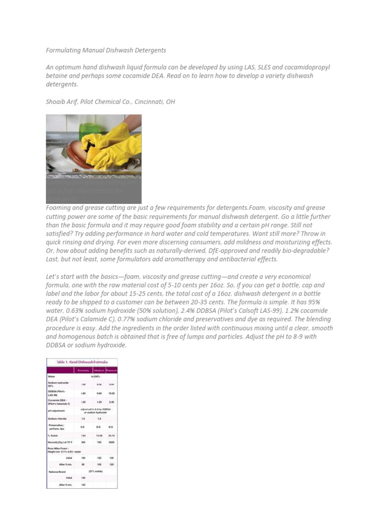 Manual Dishwash Detergent Formulation Guide | PDF