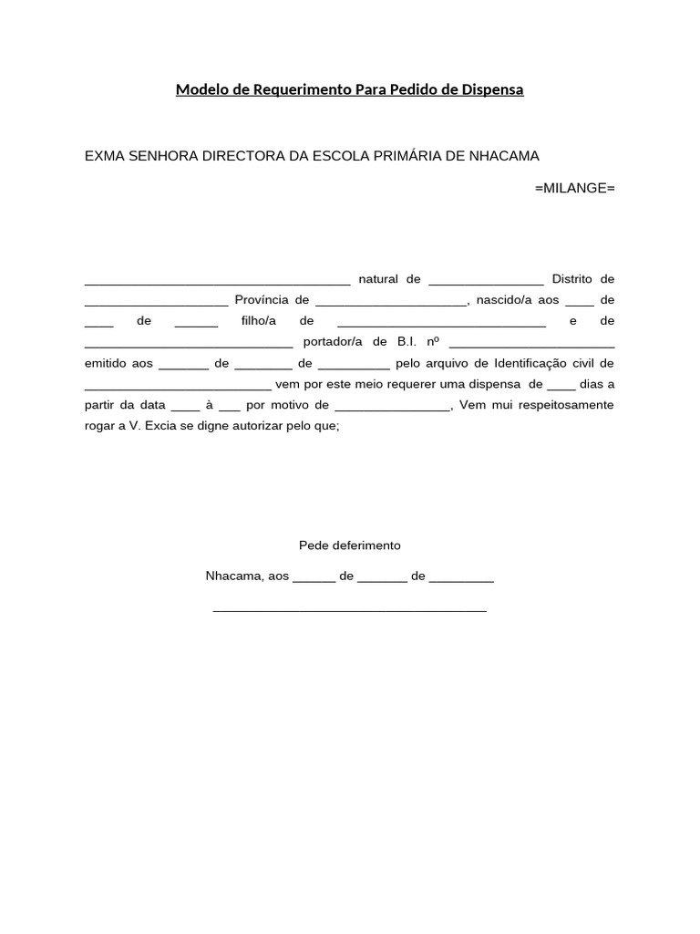 Modelo de Requerimento de Dispensa Escolar | PDF