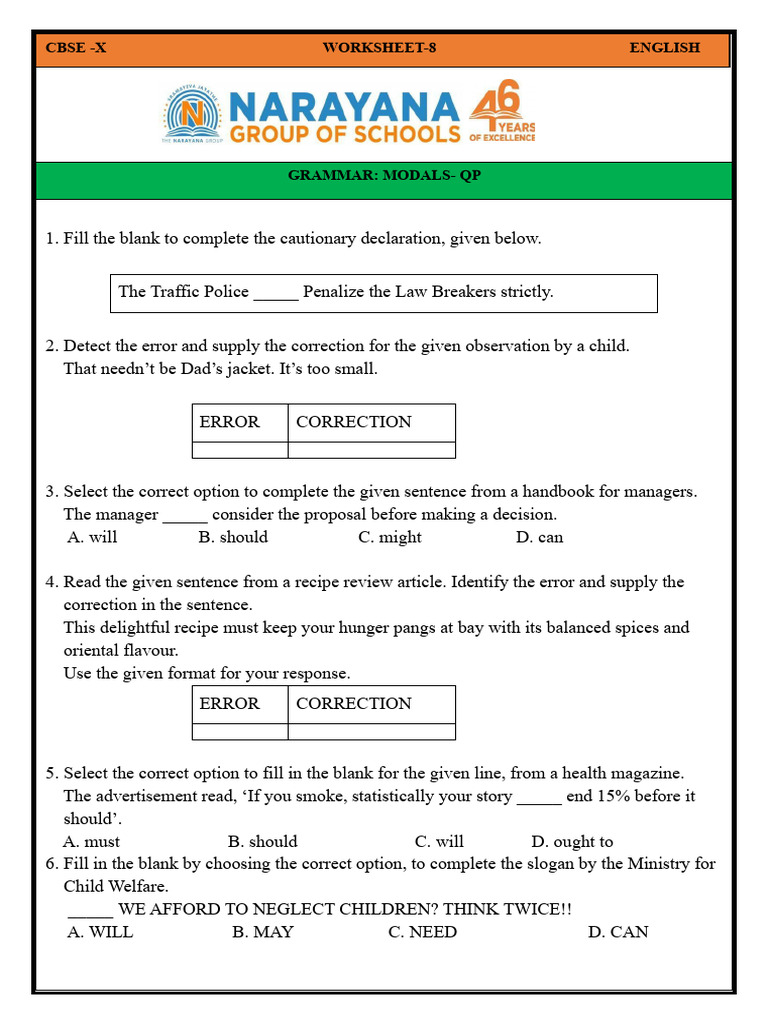 English Grammar Modals Worksheet | PDF