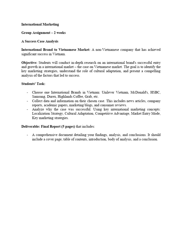 Internation Marketing - Group Assignment (2 Weeks) | PDF