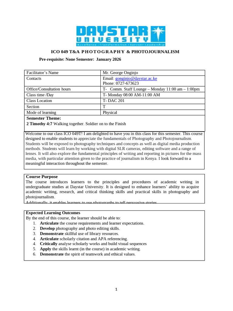 PBL ICO 049 T Course Outline Jan-May 2026 | PDF | Camera Lens | Shutter ...