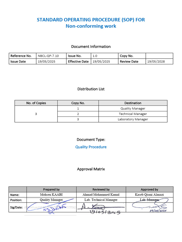 NBCL QP 7.10 Non Conforming Work | PDF | Laboratories