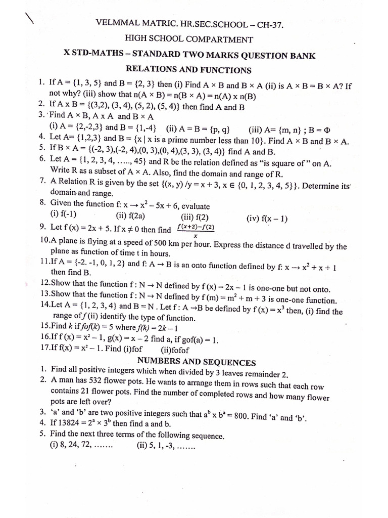 Standard 2 Marks Question Bank | PDF