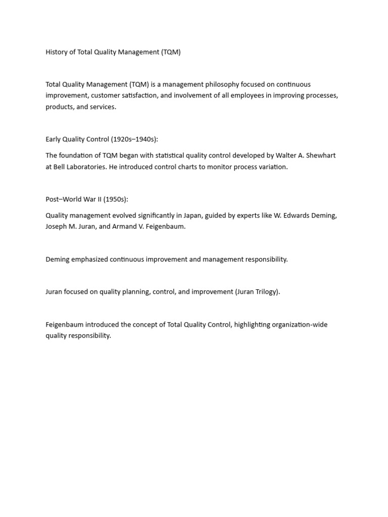 History of Total Quality Management 1 | PDF