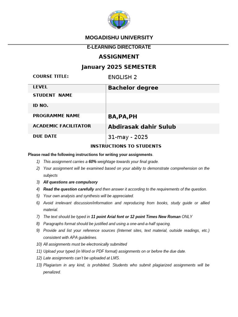English 2 Assignment Guidelines | PDF