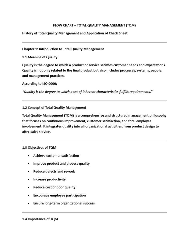 History of Total Quality Management Flow Chart | PDF | Quality ...