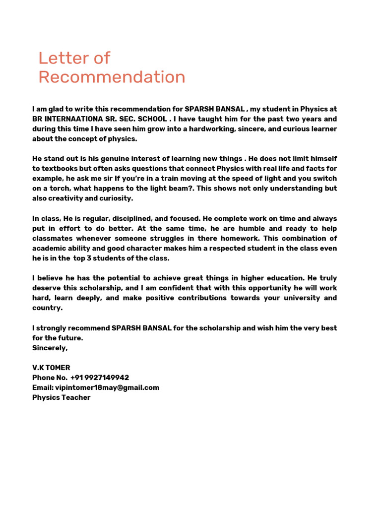 Letter of Recommendation (1) | PDF