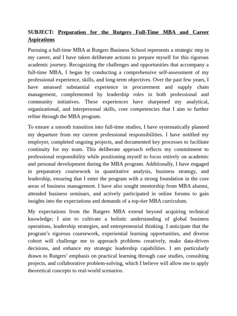 Preparation Letter | PDF | Master Of Business Administration | Leadership