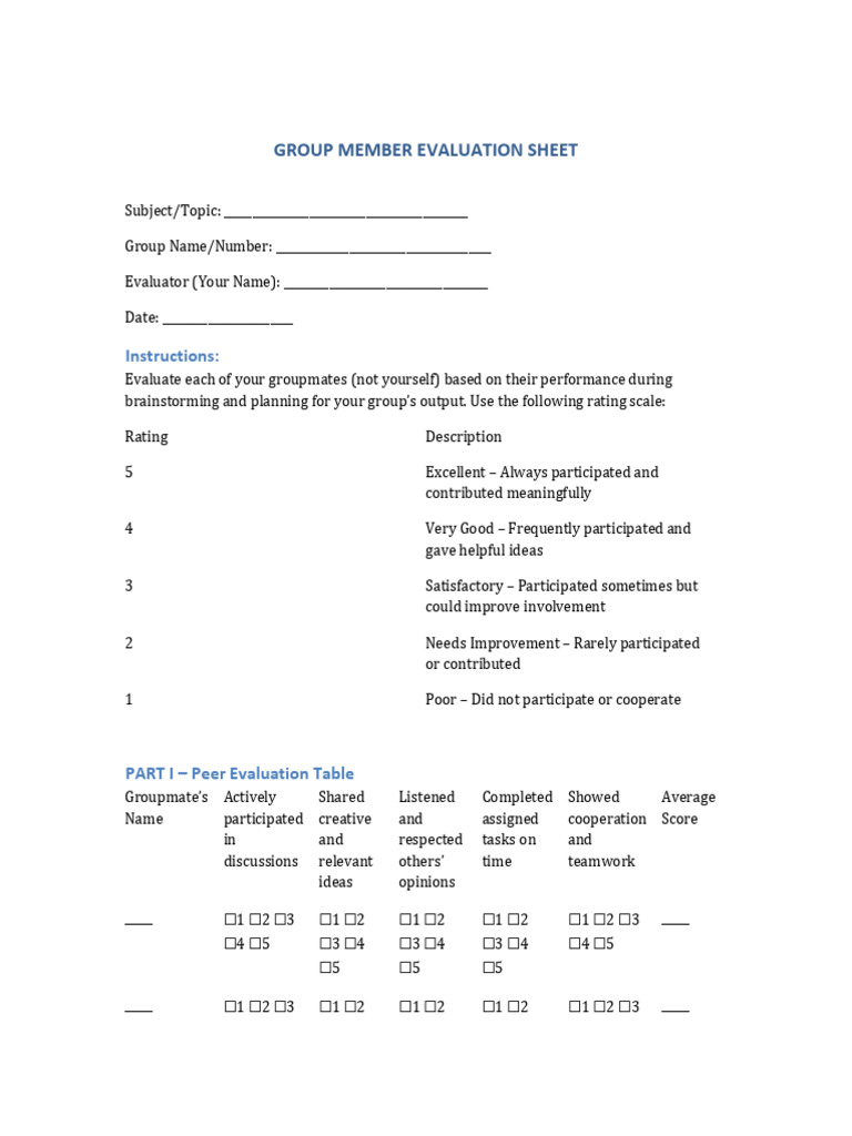 Group Member Evaluation Template | PDF | Human Communication | Cognition