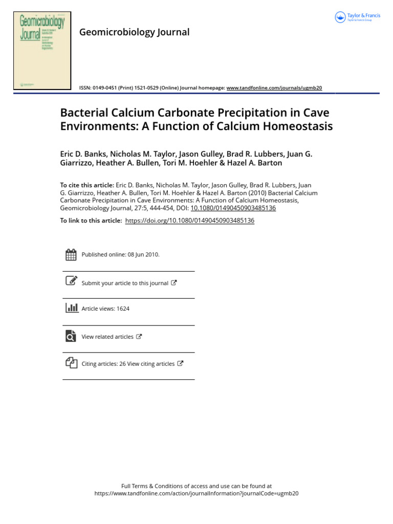 Bacterial Calcium Carbonate Precipitation in Cave Environments a ...