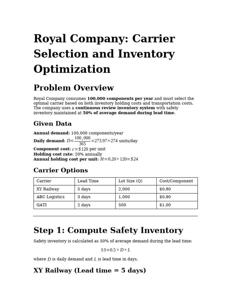 Carrier Selection & Inventory Cost Analysis | PDF | Logistics ...