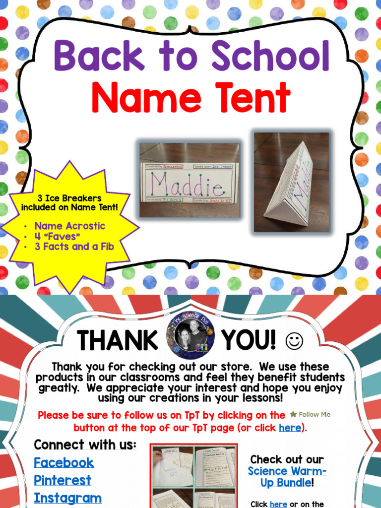 Back to School Name Tent Activities | PDF