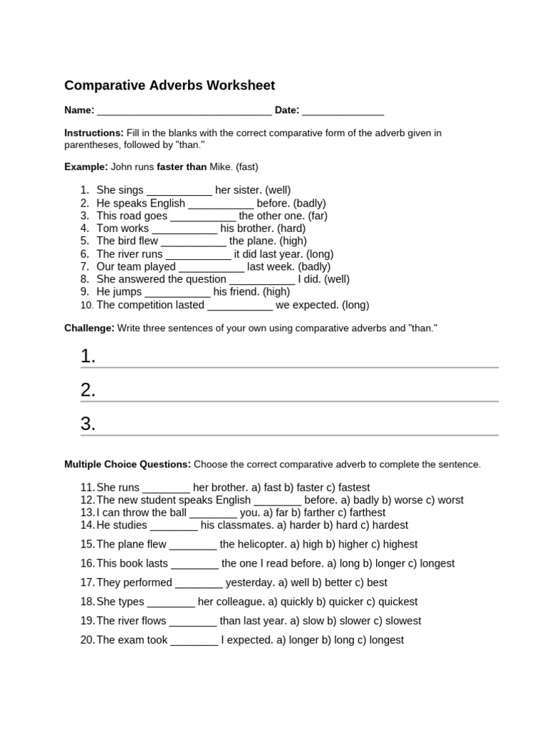 Comparative Adverbs Practice Worksheet | PDF | Chess Openings | Chess