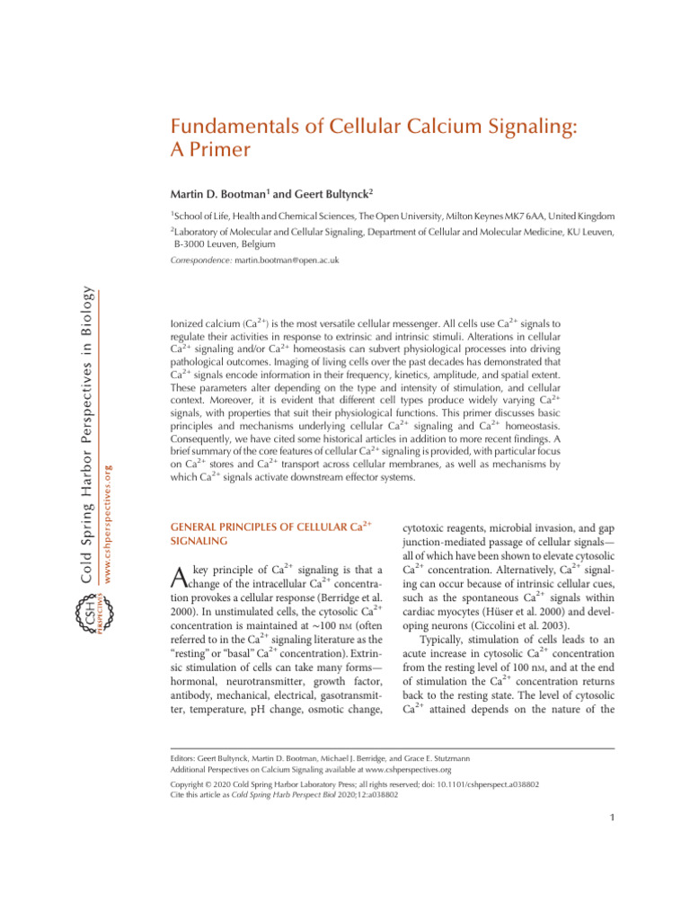Cshperspect CAL a038802 | PDF | Calcium In Biology | Cell Signaling