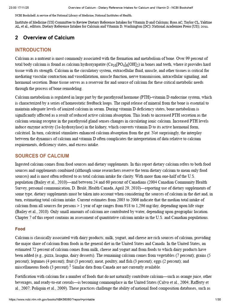 Calcium Overview and Dietary Sources | PDF | Bone | Osteoporosis