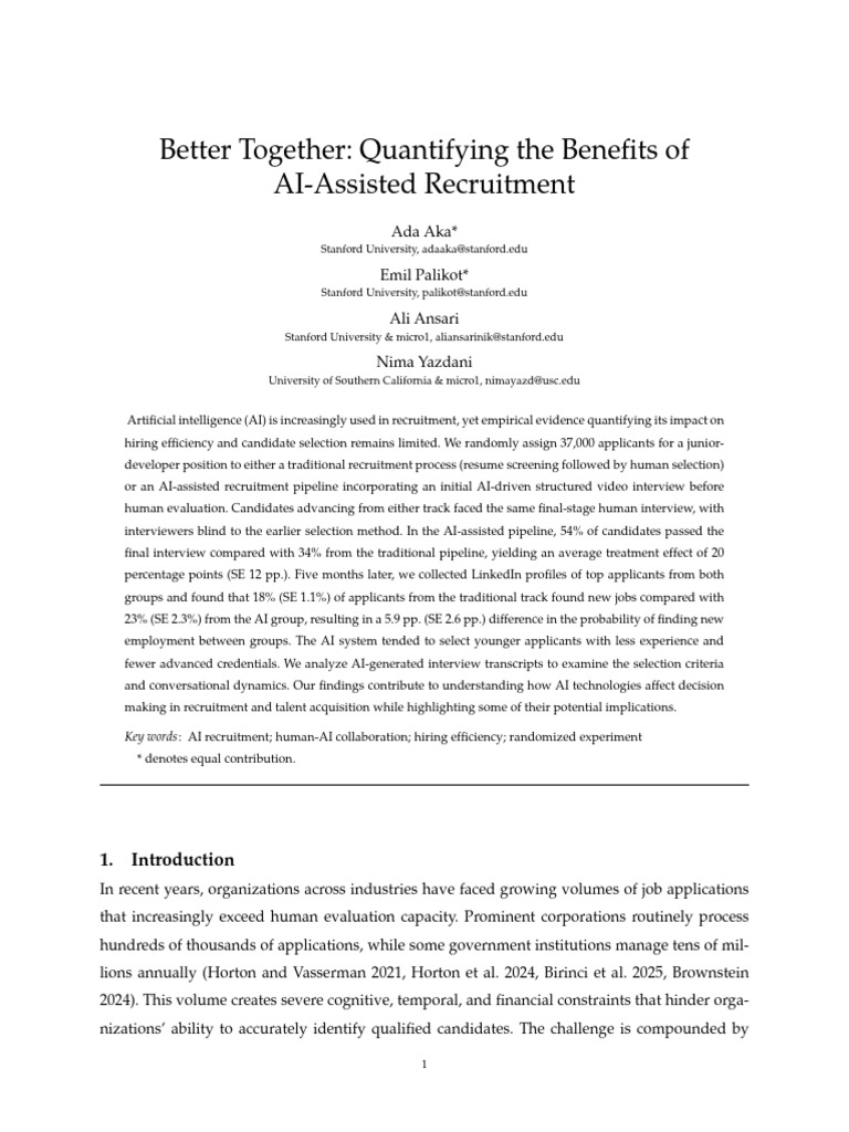 Better Together Quantifying the Benefits of AI-Assisted Recruitment ...