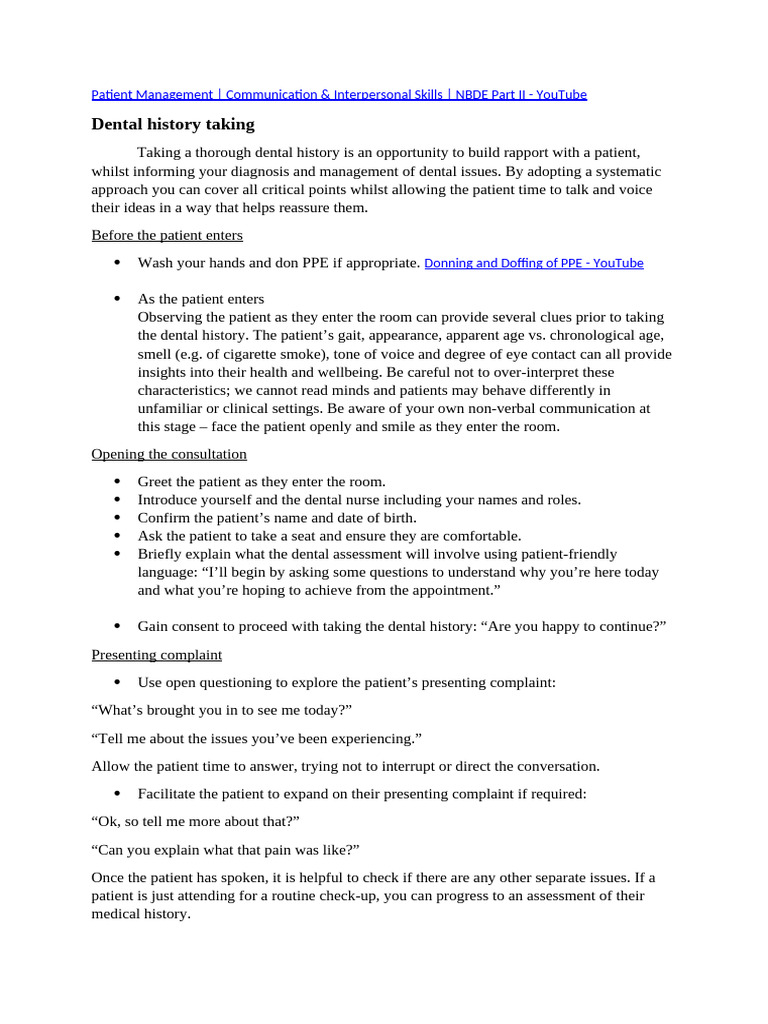 Taking a Thorough Dental History | PDF | Pain | Physical Examination