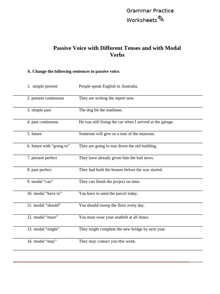 6B Passive Voice With Different Tenses and Modal Verbs 1 (1) | PDF