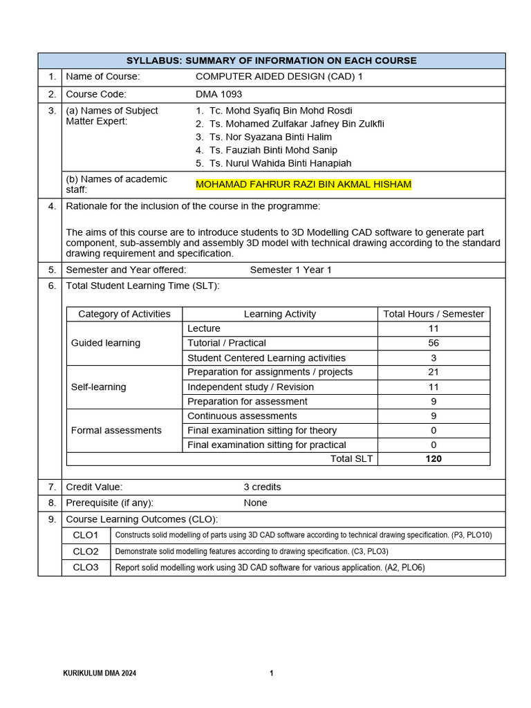 6. SL DMA1093 Computer Aided Design (CAD) 1 | PDF | Computer Aided ...