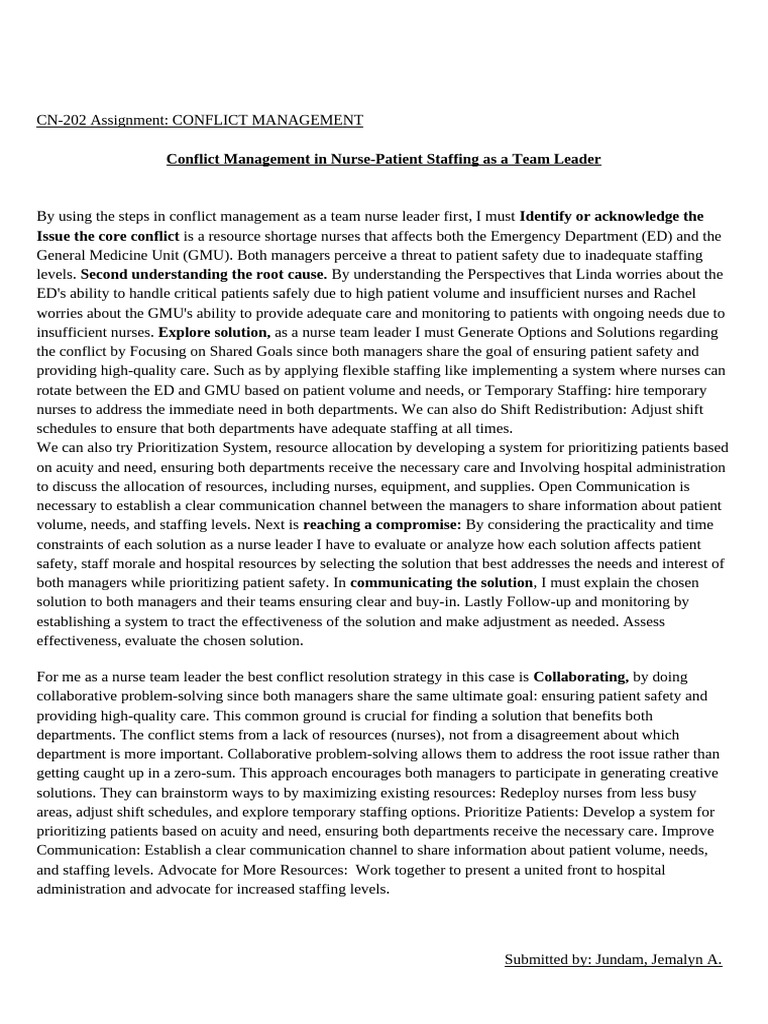 CN-202 Assignment Conflict Management | PDF | Nursing | Patient Safety