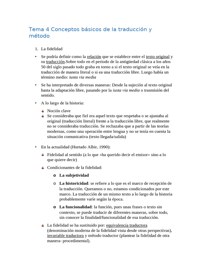 Tema 4 Conceptos básicos de la traducción y método | PDF | Traducciones | Lingüística