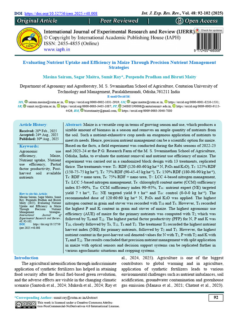 Evaluating Nutrient Uptake and Efficienc | PDF | Fertilizer | Agriculture