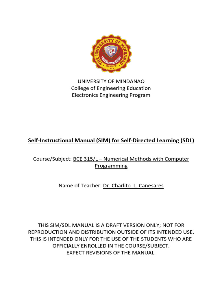 Bce 315l Sim | PDF | Numerical Analysis | Equations