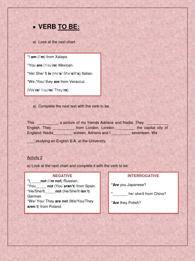 Mastering the Verb "To Be" | PDF | Foreign Language Studies