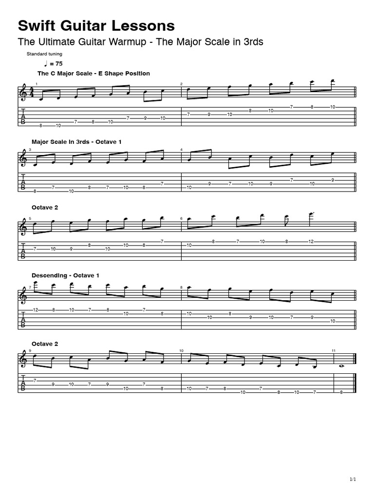 The Ultimate Guitar Warmup - The Major Scale in 3rds | PDF | Scale ...