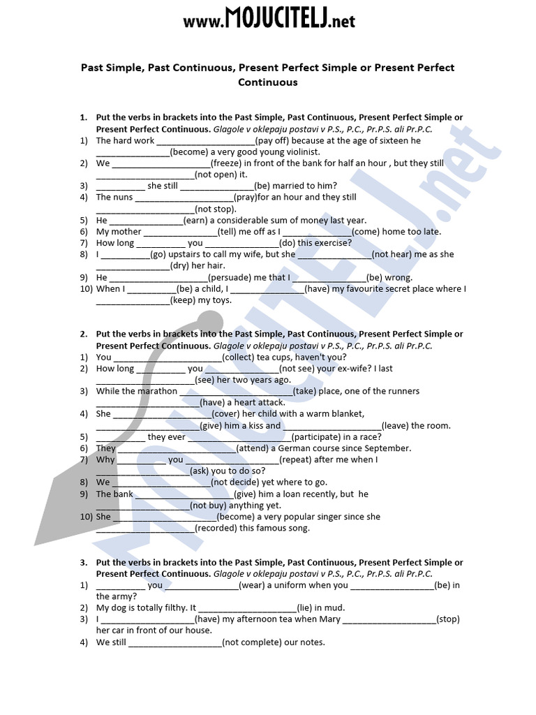 Verb Tenses Practice Exercises | PDF | Language Mechanics | Syntax