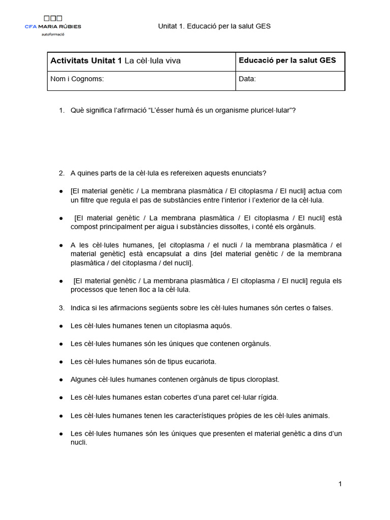 U1 Salut Activitats | PDF