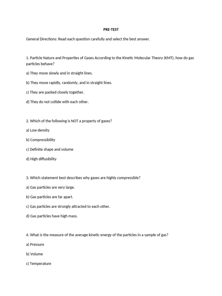 Gas Laws and Properties Quiz | PDF | Gases | Temperature