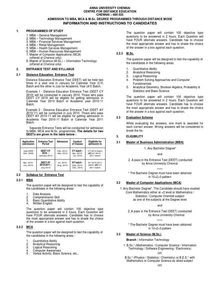 Anna University Distance Education Programs | PDF | Academic Degree ...