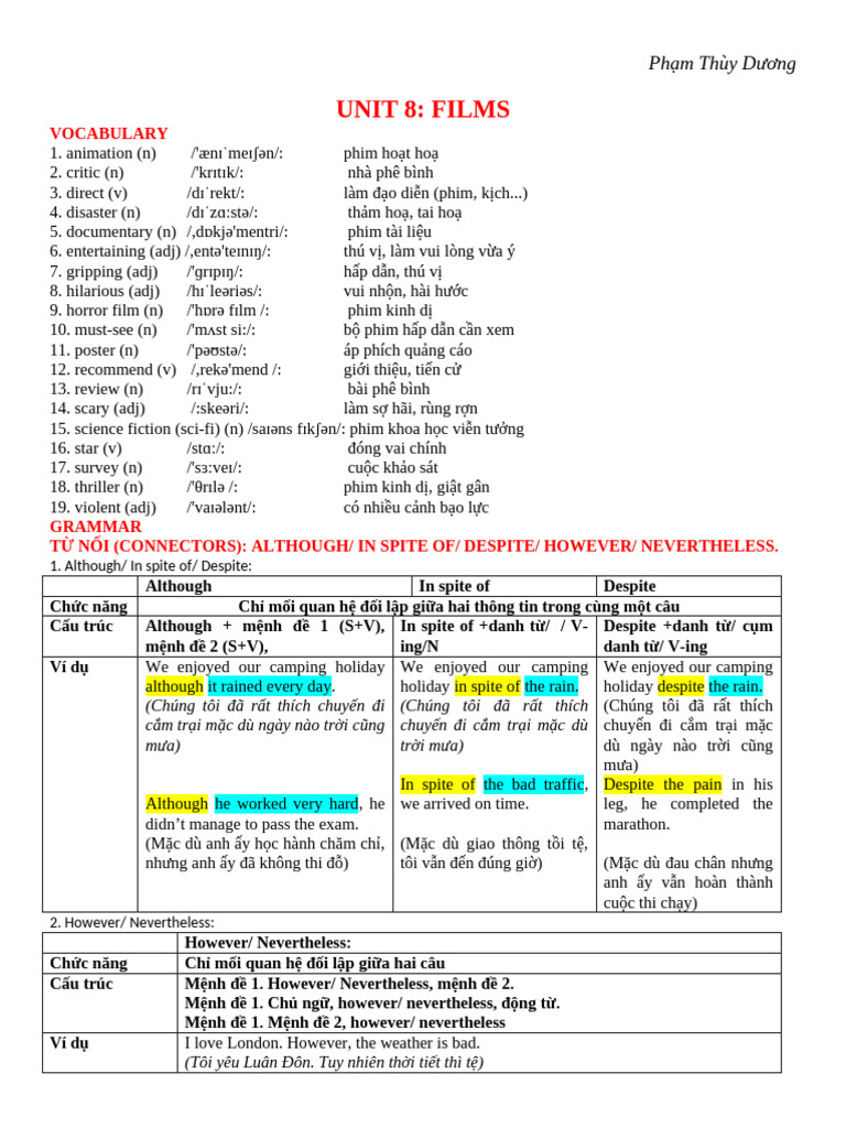 Film Vocabulary and Grammar Exercises | PDF