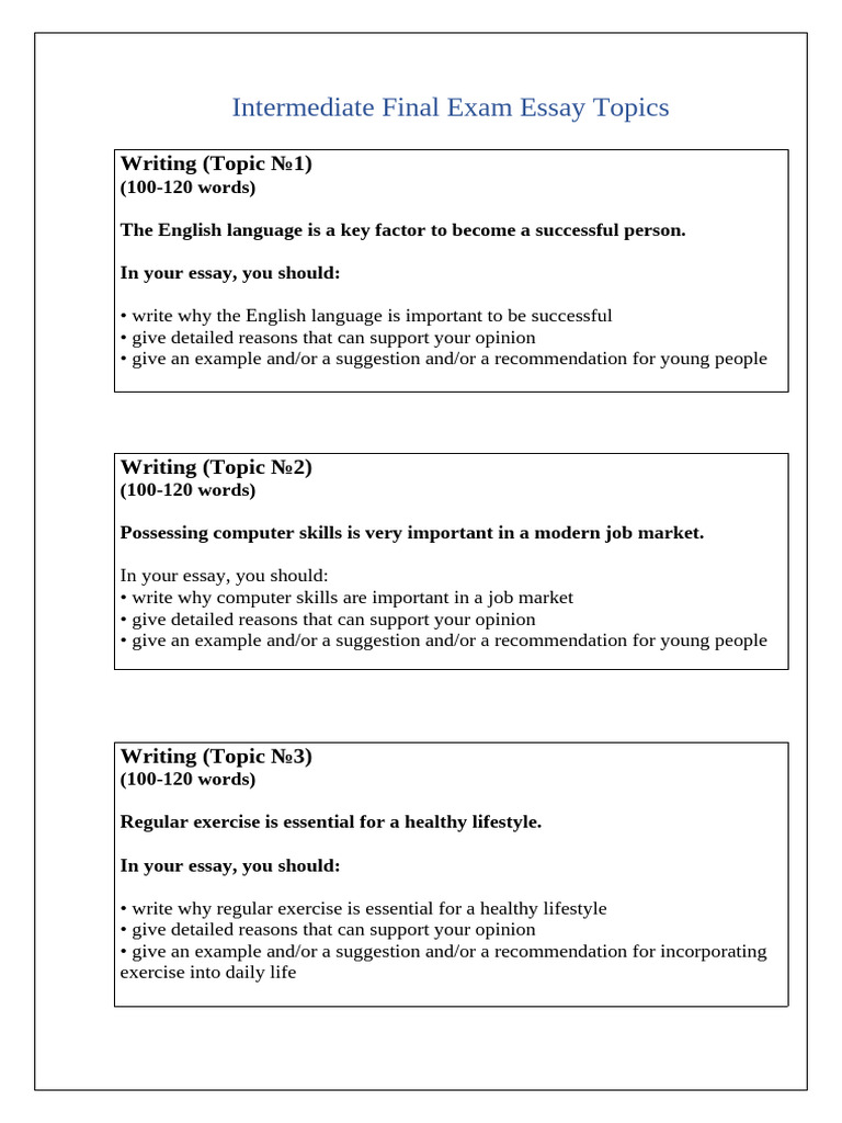 Intermediate Essay Topics for Success | PDF