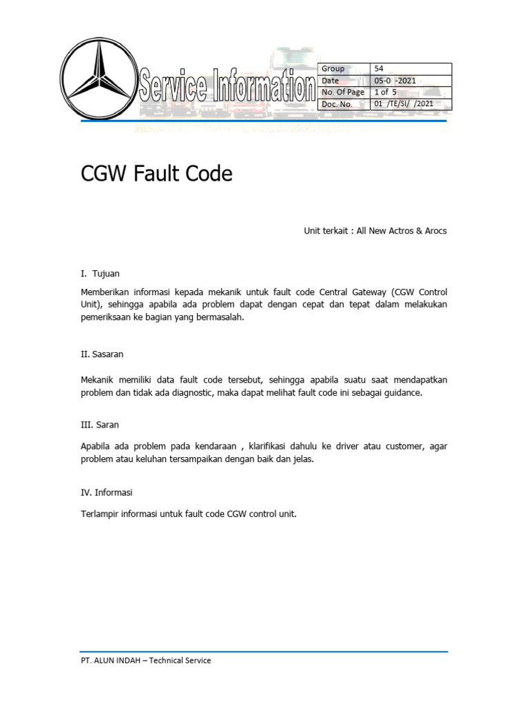 Panduan Fault Code CGW untuk Mekanik | PDF