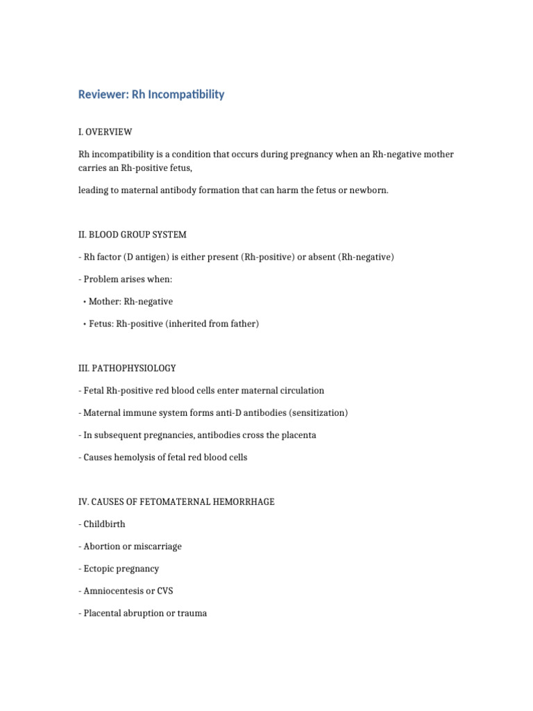 Understanding Rh Incompatibility in Pregnancy | PDF