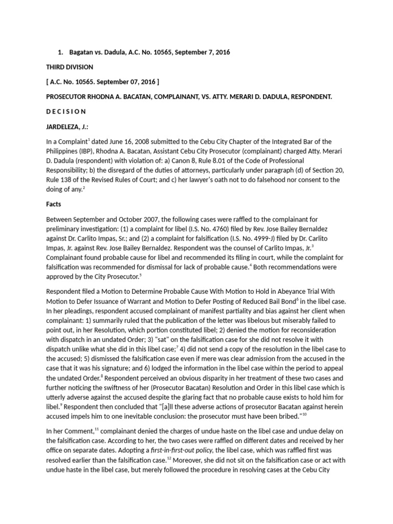Bagatan vs. Dadula: Legal Misconduct Case | PDF | Prosecutor | Complaint