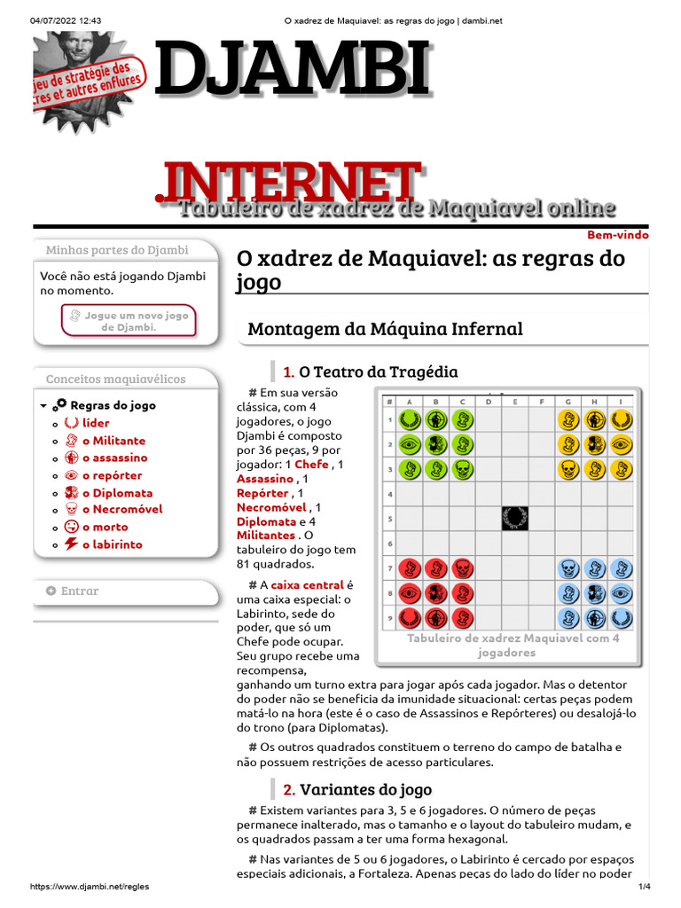 Regras do Jogo Djambi: Xadrez Maquiavélico | PDF | Xadrez