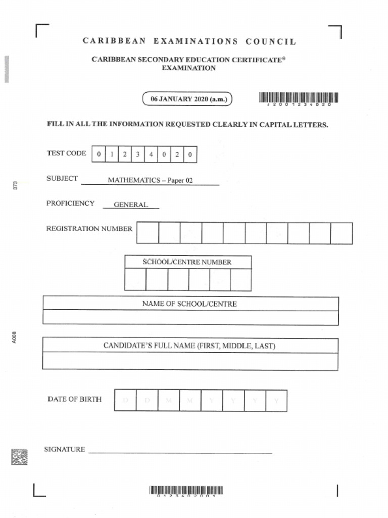 January 2020 Math Cxc Paper 2 | PDF