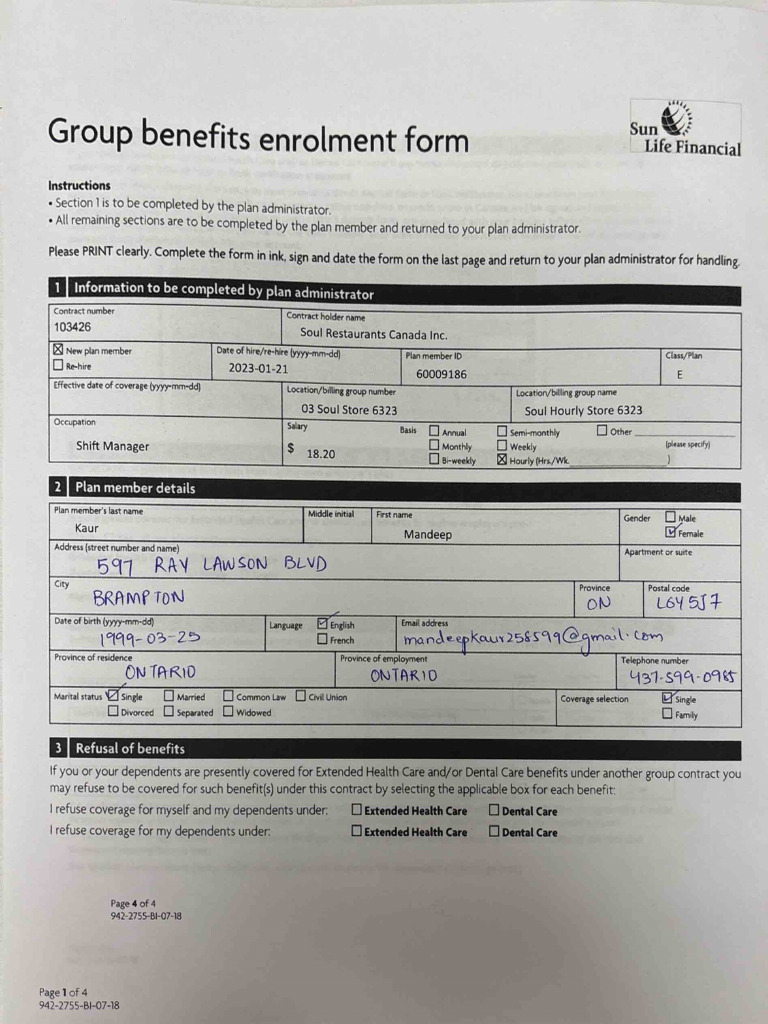 Group Benefits Enrolment Form | PDF