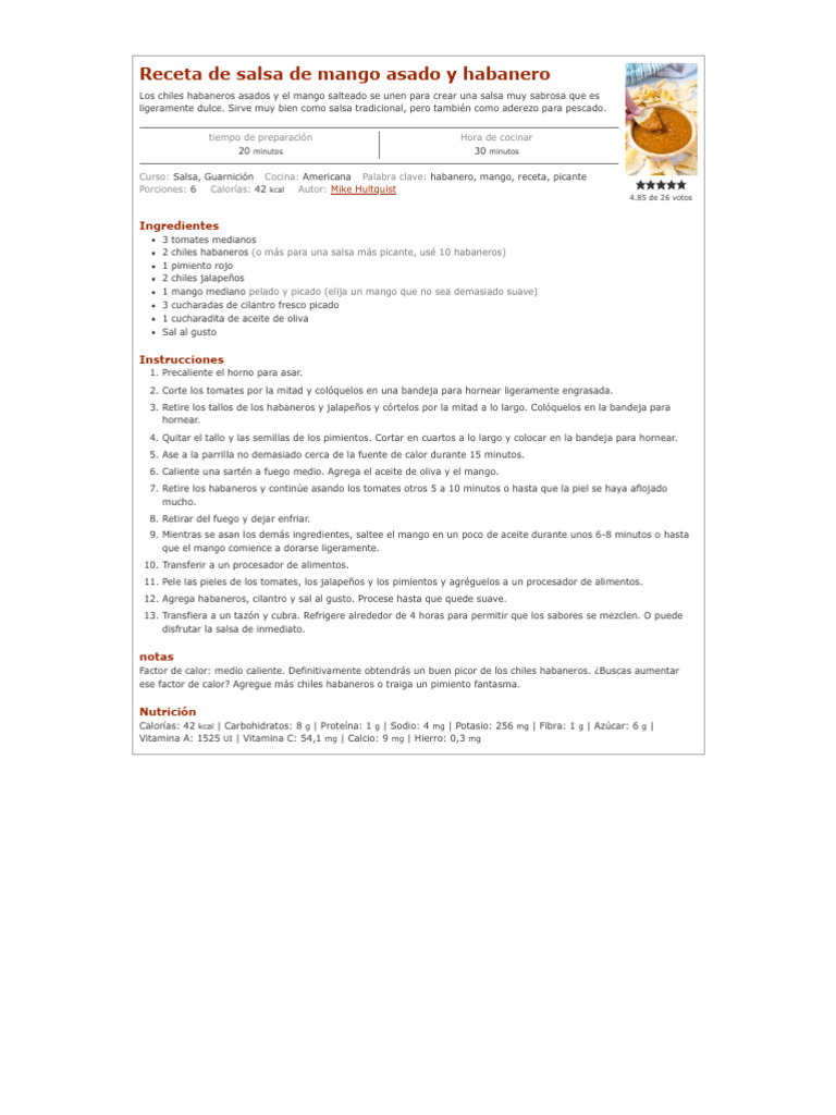 Roasted Mango-Habanero Salsa Recipe - Chili Pepper Madness | PDF ...