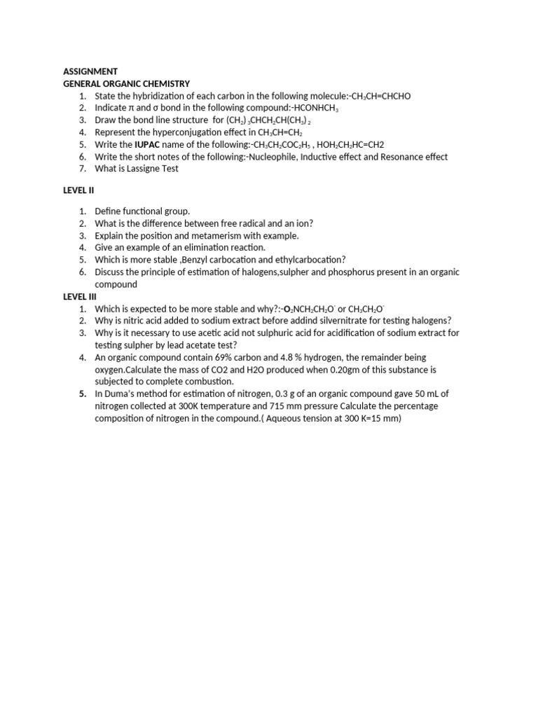 Organic Chemistry Assignment Questions | PDF