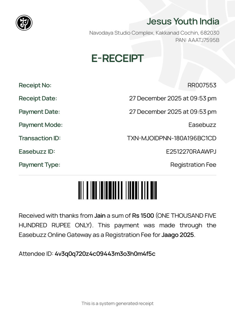 Jaago 2025 Registration Receipt | PDF