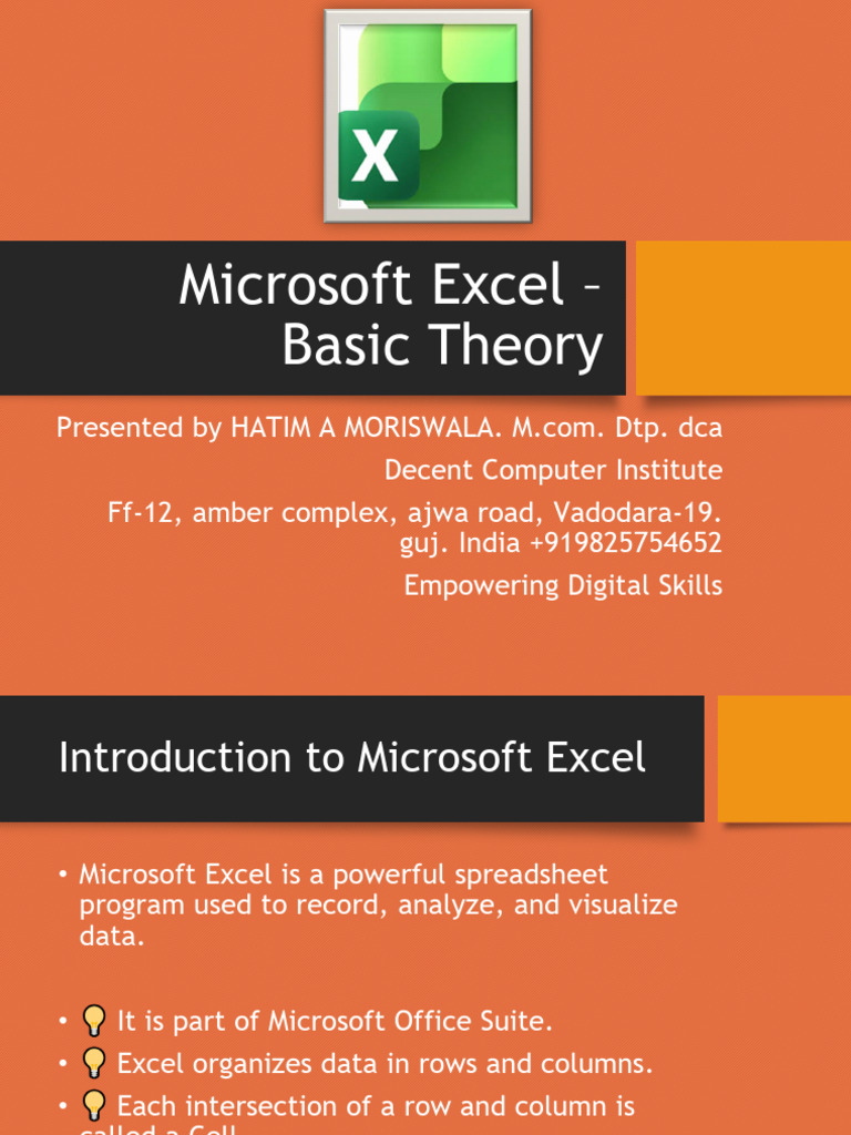 Basic_Excel_Theory_Presentation_DECENT_COMPUTER | PDF | Microsoft Excel ...