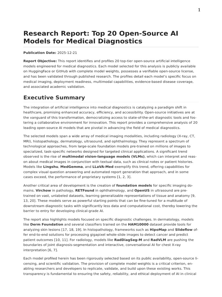 Top 20 Open-Source AI Models in Medicine | PDF | Medical Imaging ...