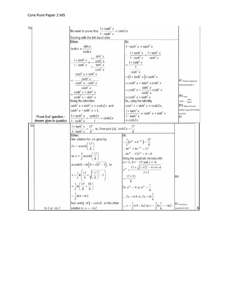 Core Pure Paper 2 Mark Scheme | PDF