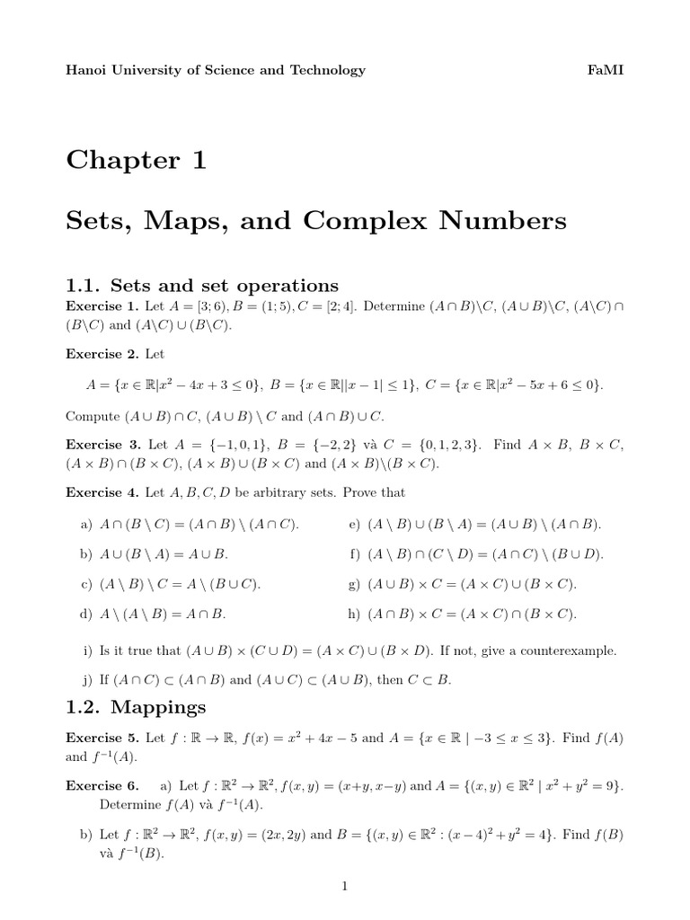 Sets, Maps, and Complex Numbers Exercises | PDF | Eigenvalues And ...