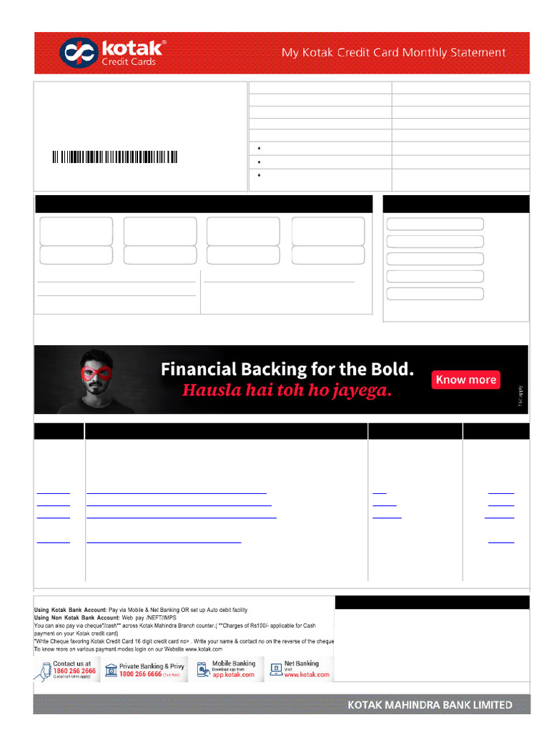 Kotak Credit Card Statement Summary | PDF | Credit Card | Financial ...