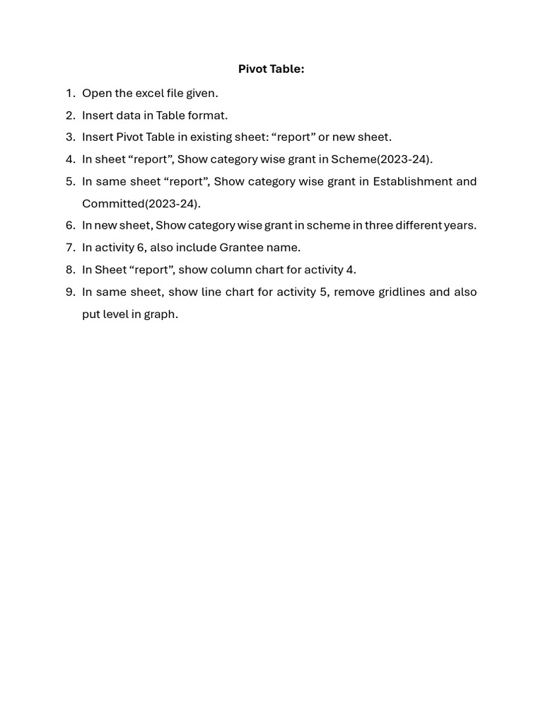 Excel Pivot Table Guide for Grants Analysis | PDF